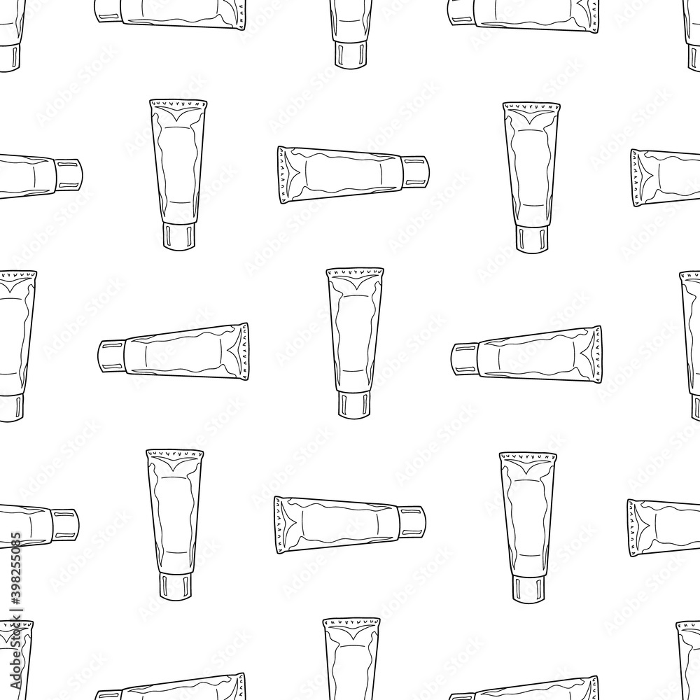Seamless pattern of face cream outline on a white background. Hand ...