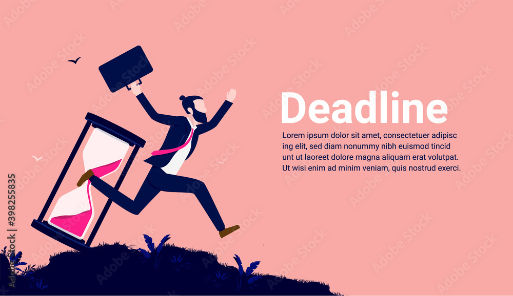 Business deadline - Businessman running in panic with tipping hourglass ...