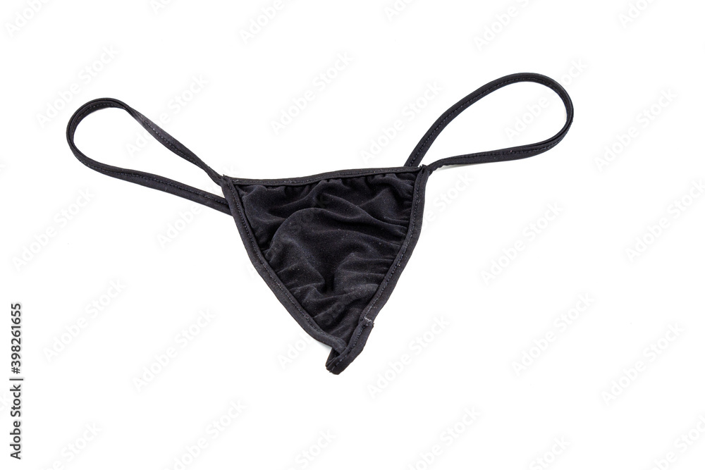 Pair of womens black g-string underwear isolated on a white background ...