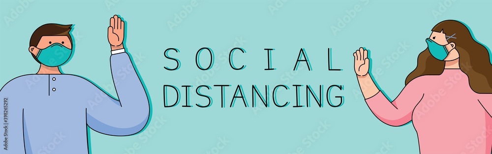 social distancing illustration vector cartoon banner man and woman ...