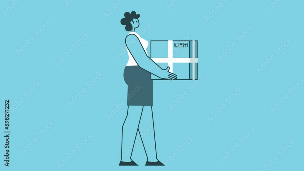 Graphic Design Bold Woman Character Walking Cycle with Goods Cardboard ...