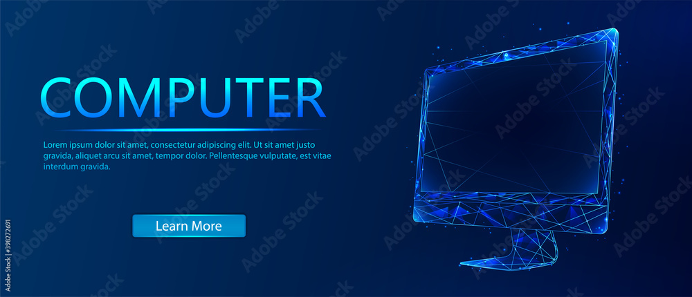 A computer consisting of polygons. Computer in a futuristic polygonal ...