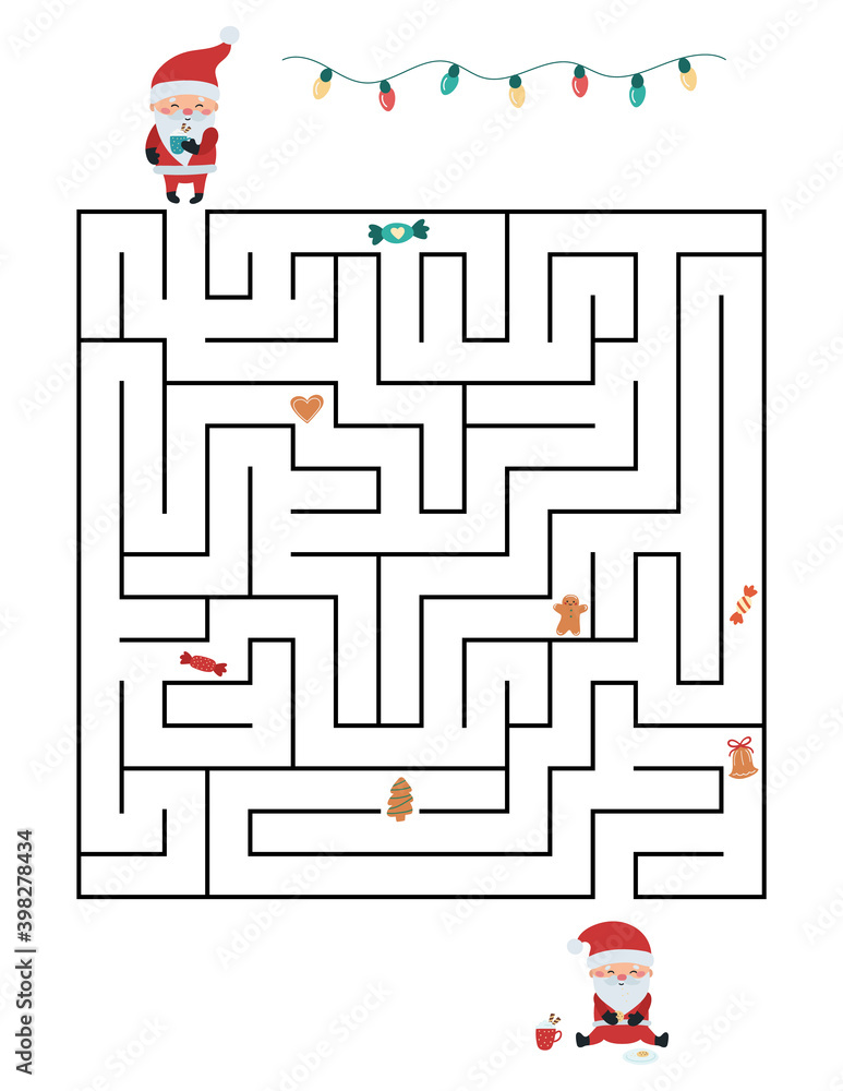 Educational maze game for kids. Help Santa find right way, collect all ...