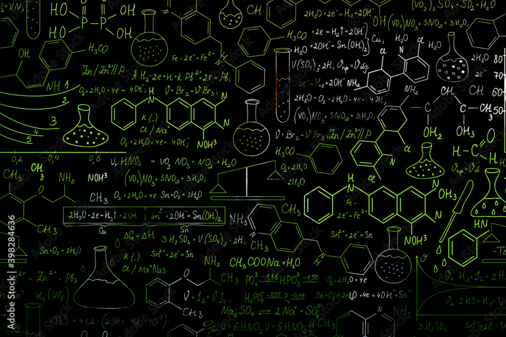 Mathematical scientific vector seamless pattern with geometry plots, formulas and calculations ...