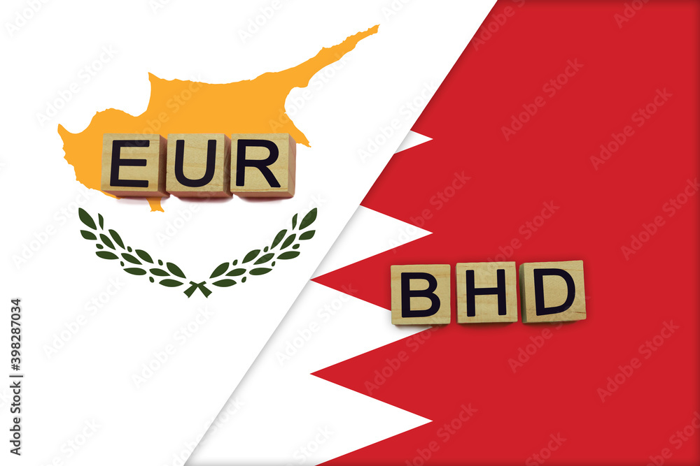 Cyprus and Bahrain currencies codes on national flags background Stock ...