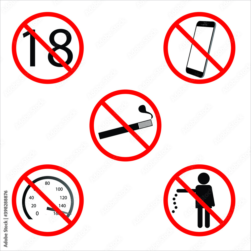 Vector illustration of a set of different prohibition symbols on white ...