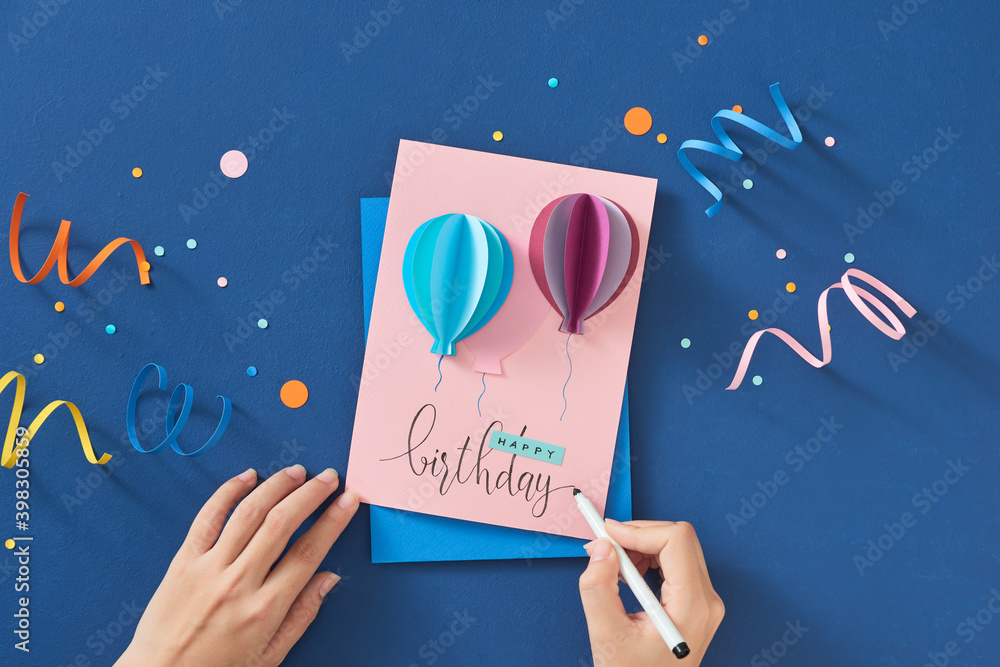 Happy birthday on handcraft birthday card Stock Photo | Adobe Stock