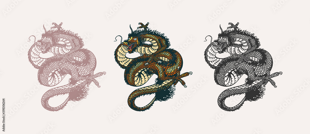 Japanese dragon. Mythological animal or Asian traditional reptile ...