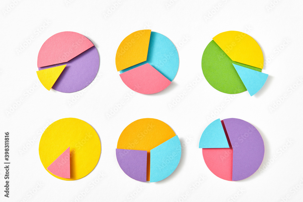 Colorful papercraft round pie charts pattern. Stock Photo | Adobe Stock