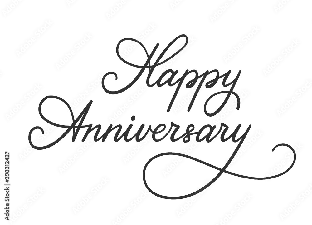 Happy Anniversary lettering for greeting card. Hand-drawn phrase for ...