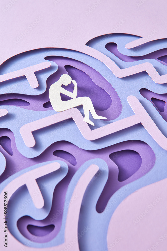 Papercraft composition of human brain with paper thinker. Stock Photo ...