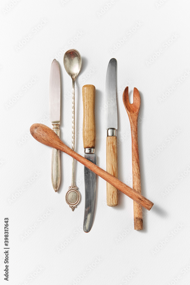 Collection of vintage old silverware. Stock Photo | Adobe Stock