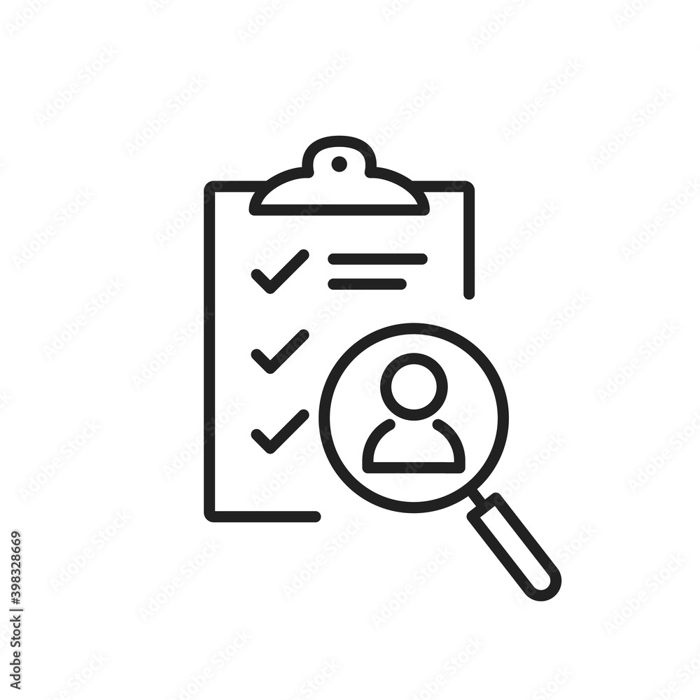 Job interview hire form list line icon. Candidate questionnaire check ...