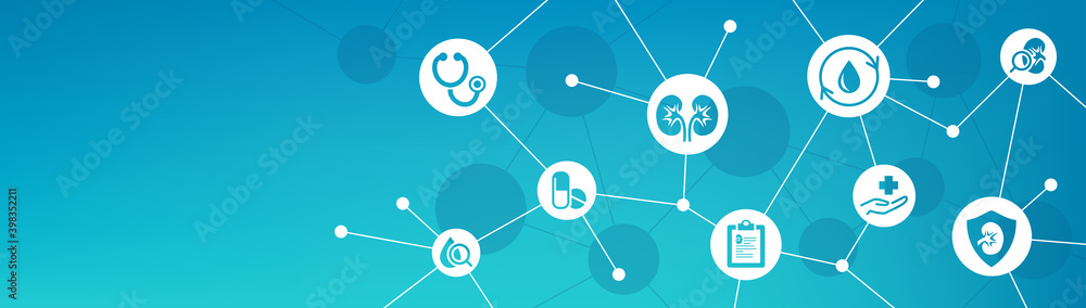 nephrology / dialysis / kidney disease treatment icon banner– vector ...
