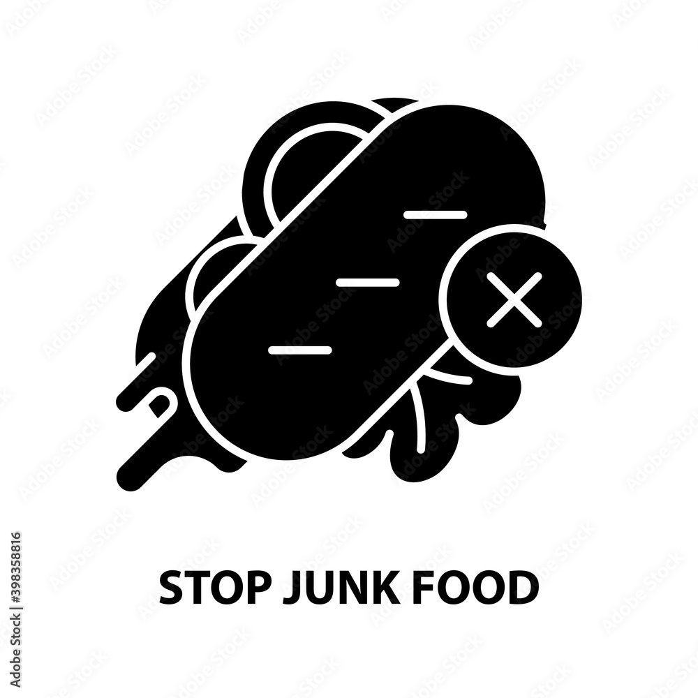 stop junk food icon, black vector sign with editable strokes, concept ...