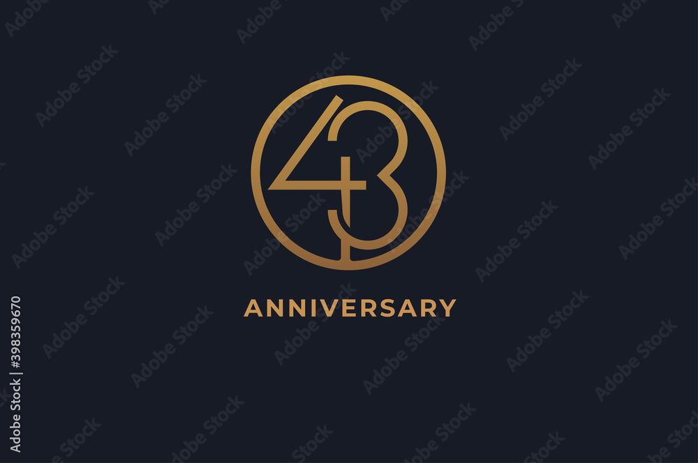 Number 43 logo, gold line circle with number inside, usable for ...
