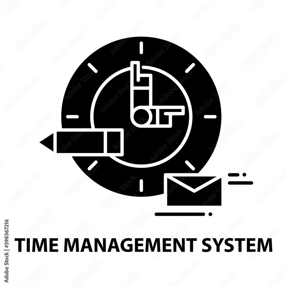 time management system icon, black vector sign with editable strokes ...