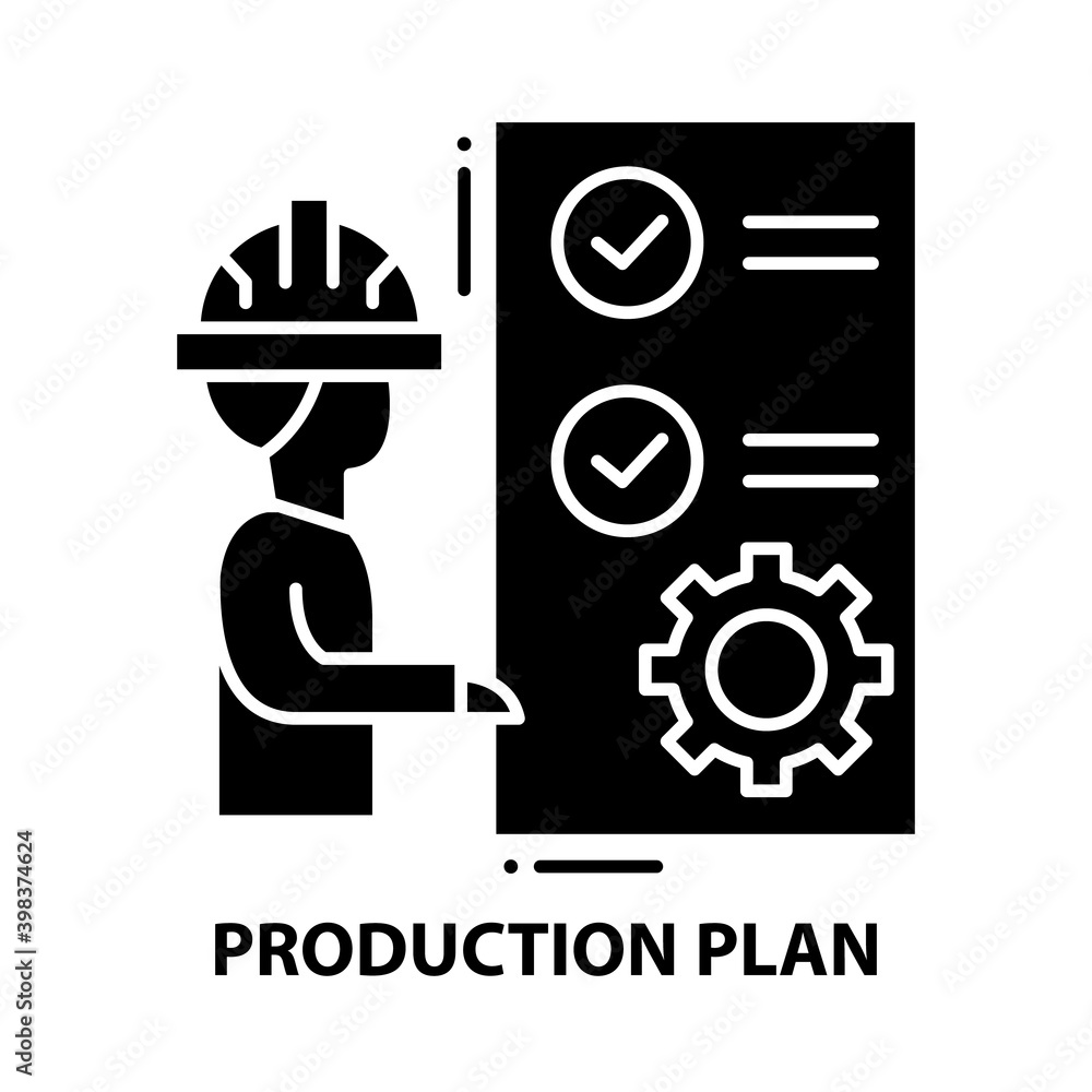 Vetor de production plan icon, black vector sign with editable strokes ...