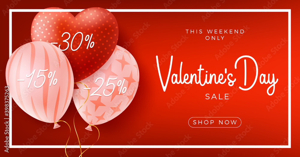 Happy and safe Valentines day sale background with balloons heart ...
