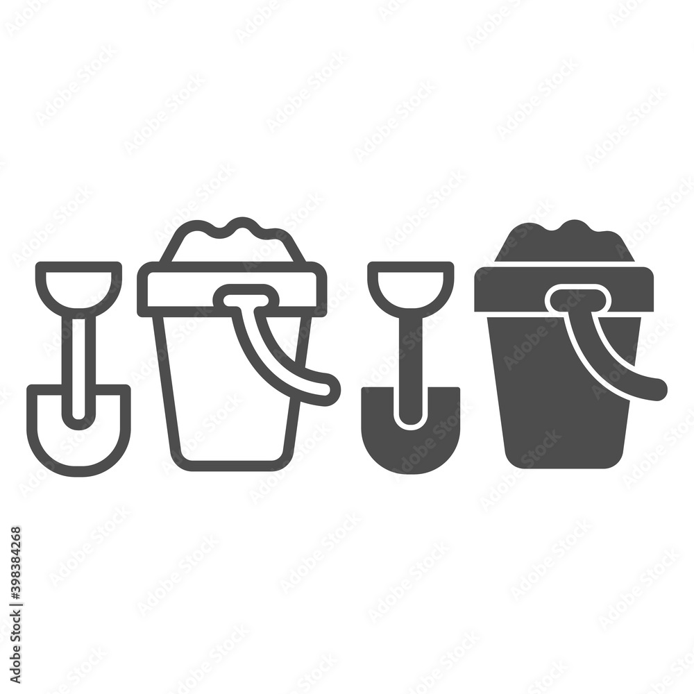 Spatula and bucket with sand line and solid icon, kid toys concept ...