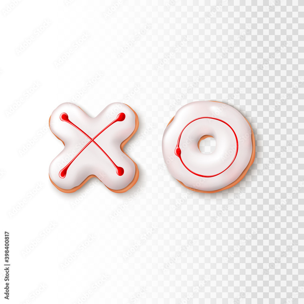 Realistic XO cookies isolated on checkered background. 3d Realistic XO ...