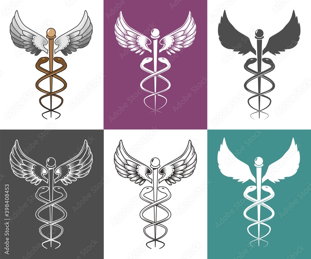 Caduceus medical and health symbol set, vector isolated illustration ...