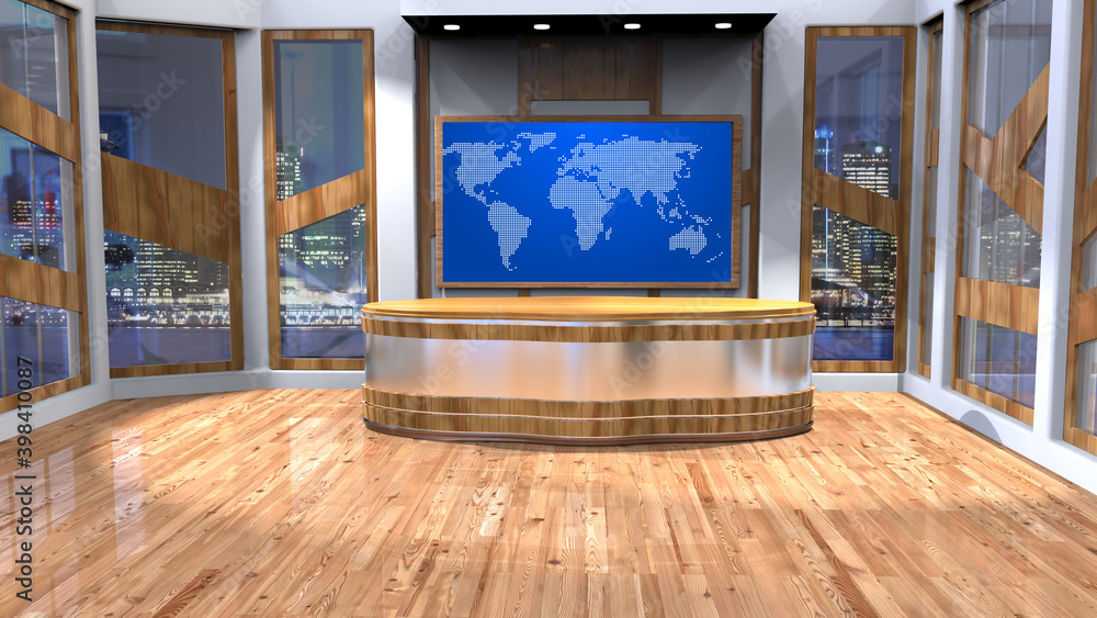 3D Virtual TV Studio News, 3d illustration Stock Illustration | Adobe Stock