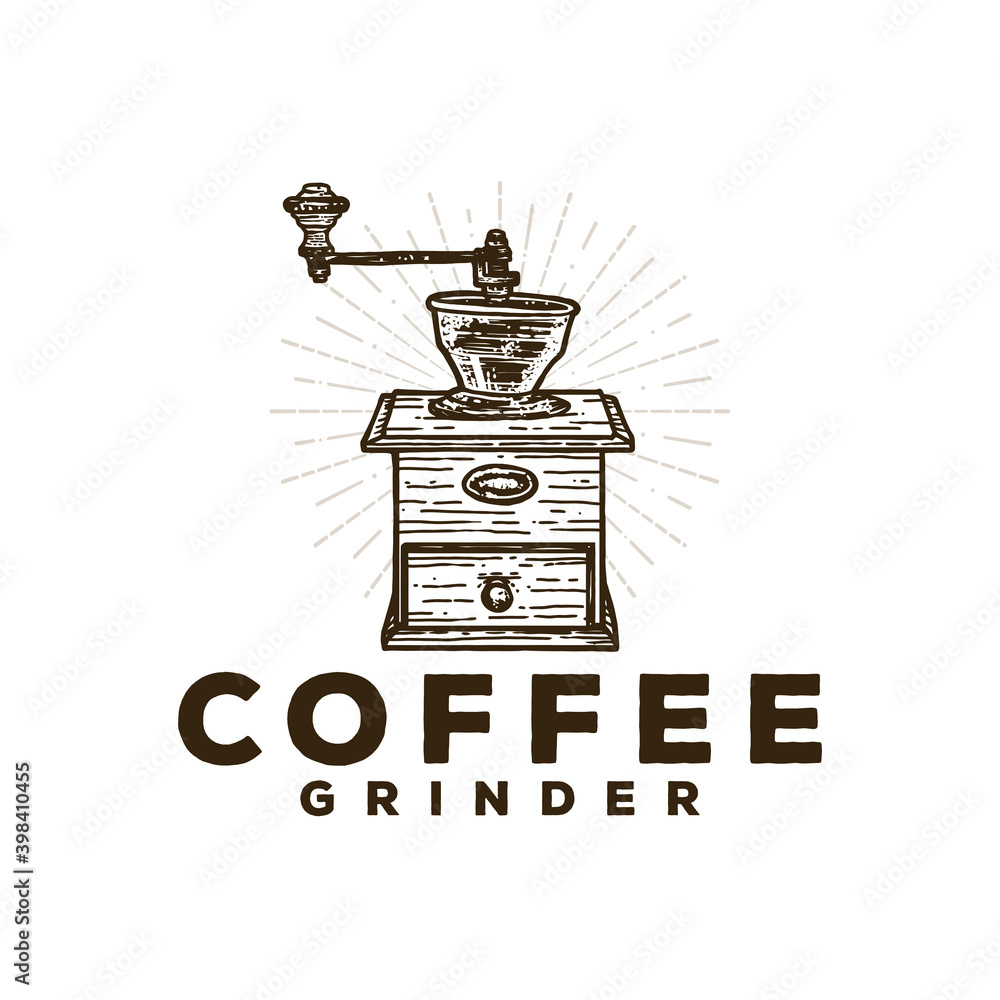 Vintage Classic Hand Drawing of Coffee Grinder Design Stock Vector ...