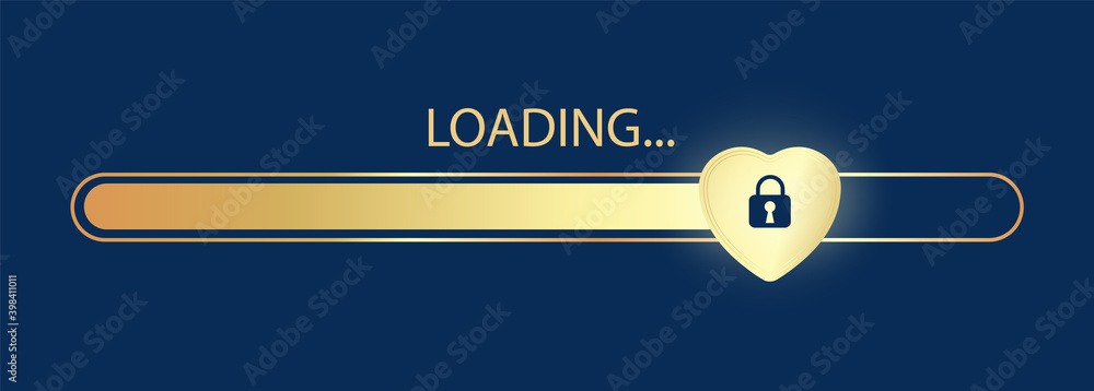 Infographic luxury Gold loading sign. in the form of a luminous heart ...