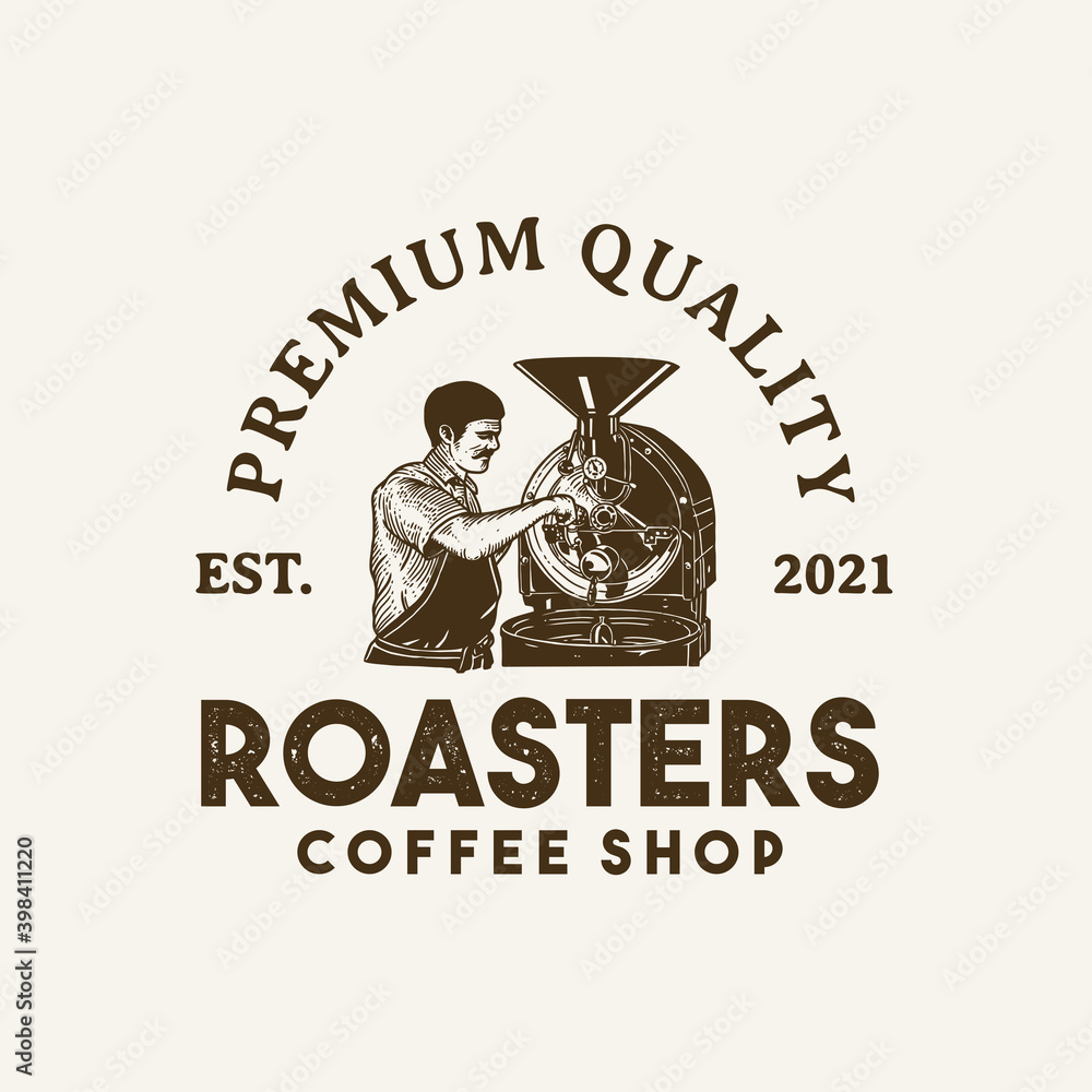 Poster Vintage Coffee Roastery Logo Hand Drawing Illustration – Wall ...