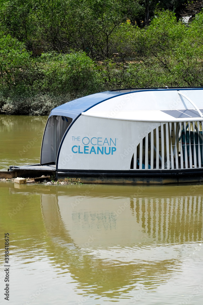 One of two units of The Ocean Cleanup interceptor for rubbish ...