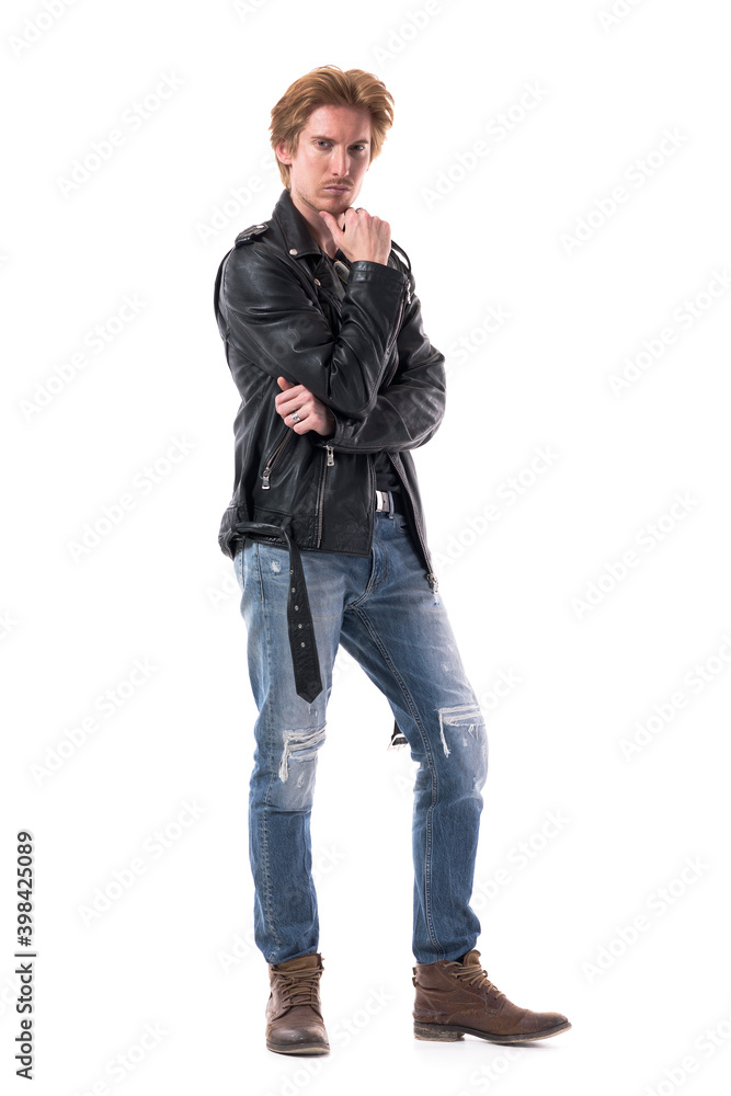 Macho confident redhead stylish rocker male fashion model posing at ...