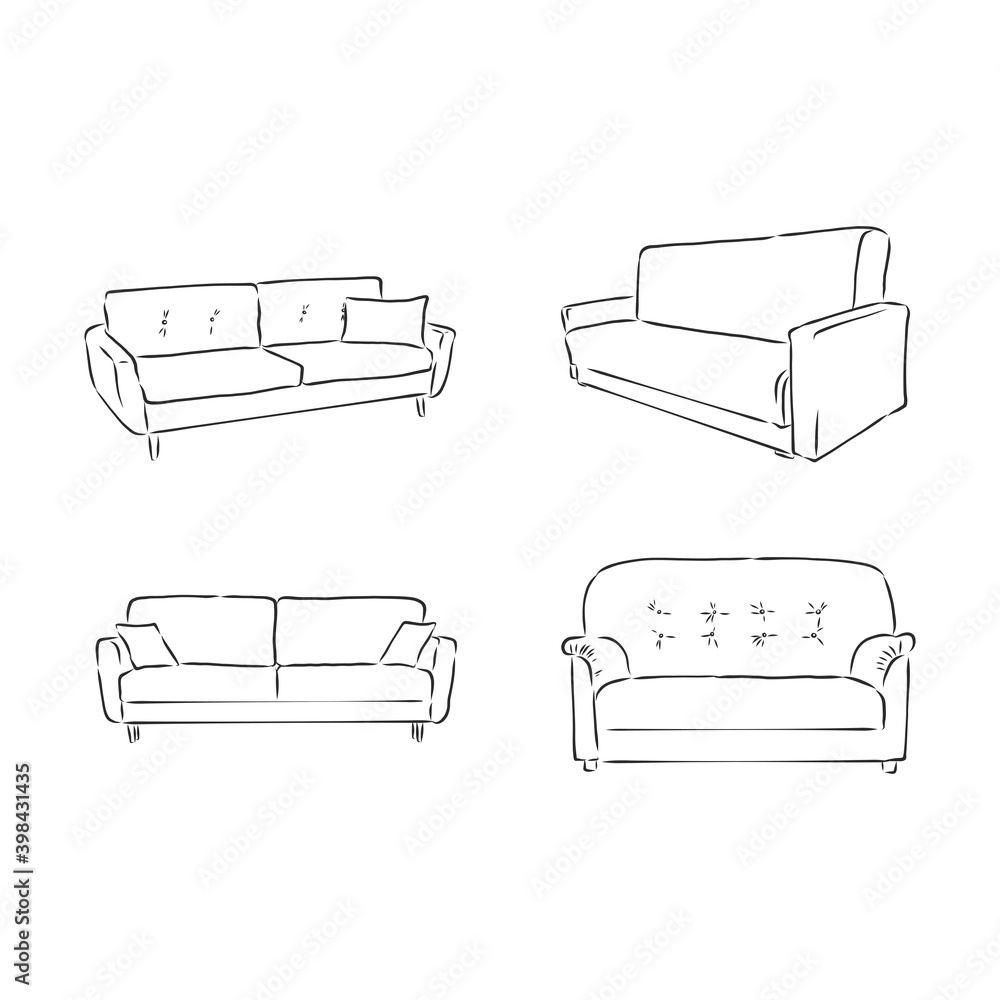 set of sofas drawings sketch style, vector illustration. sofa vector ...