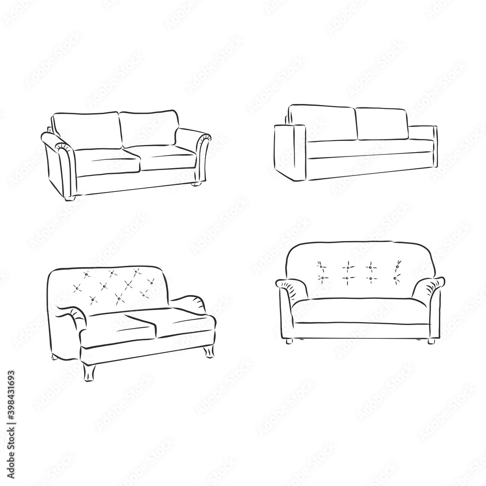 set of sofas drawings sketch style, vector illustration. sofa vector ...