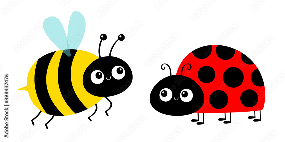 Lady bug ladybird bee bumblebee flying insect icon set. Ladybug. Side ...