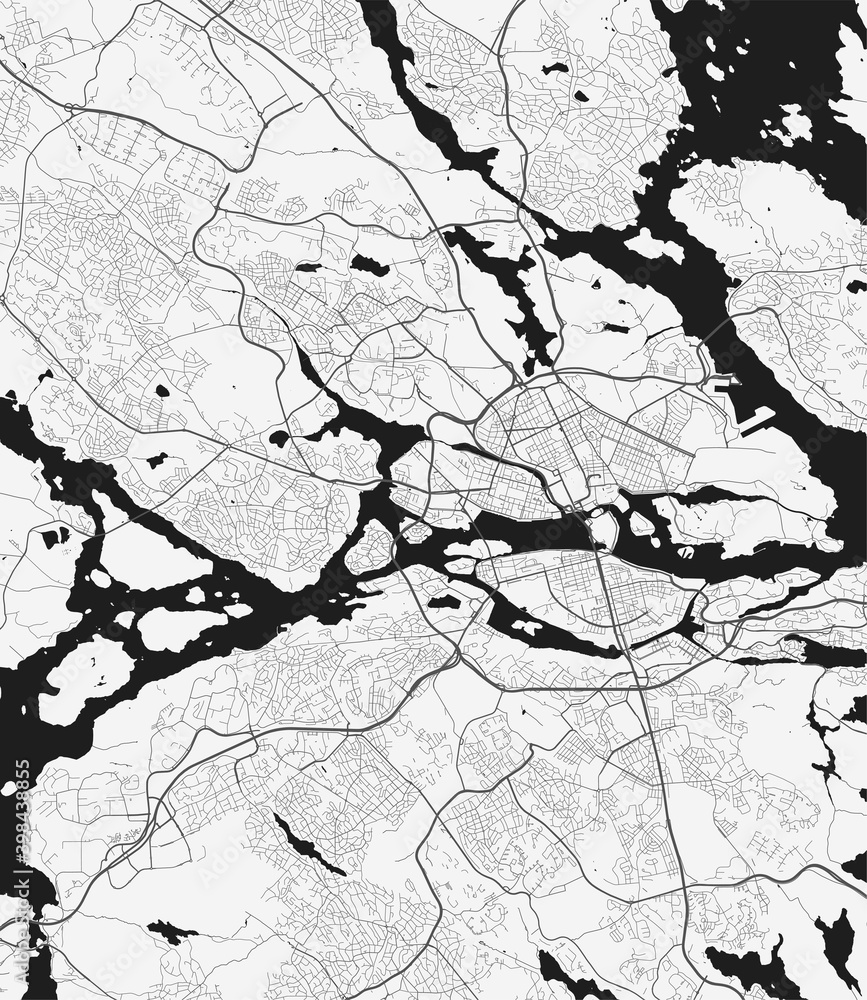 Urban city map of Stockholm. Vector poster. Grayscale street map. Stock ...