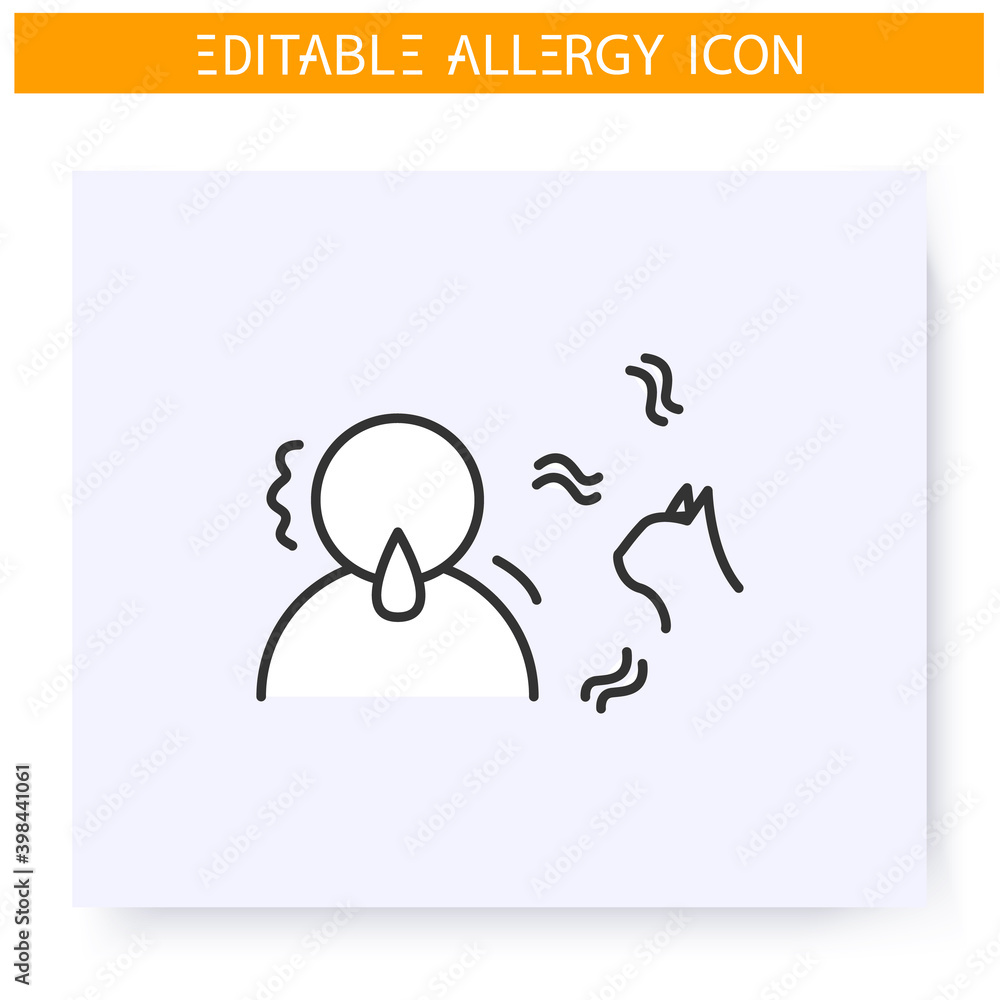 Cat allergy line icon. Animal wool allergy. Symptoms, astma ...