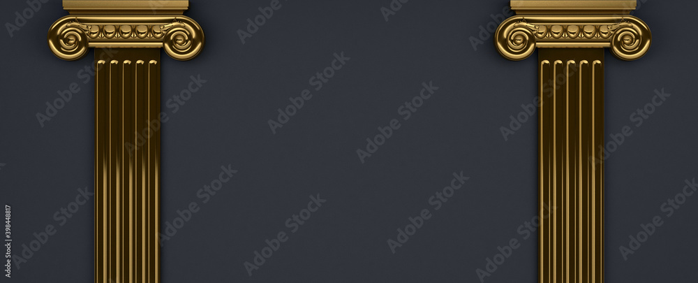 two top part of gold Greek column on black background Stock ...