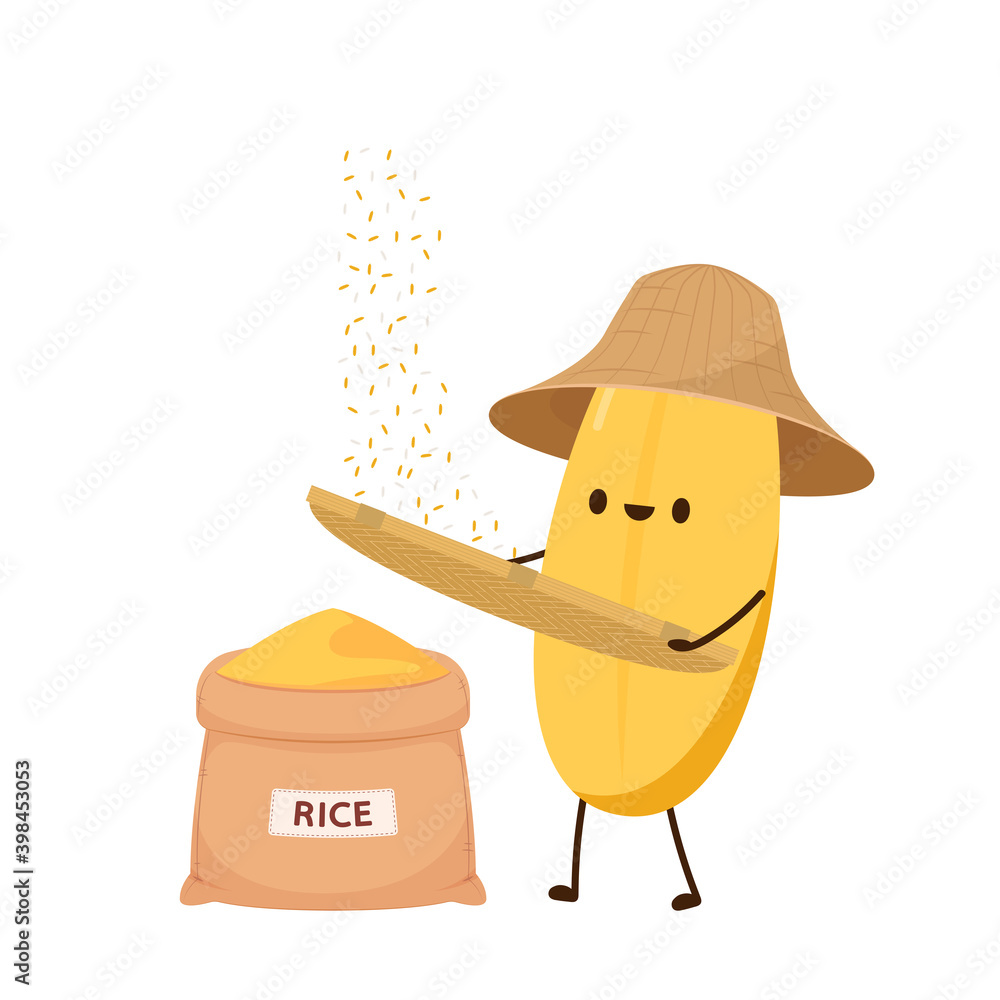 Rice character. rice vector on white background. rice seed. Rice sack ...