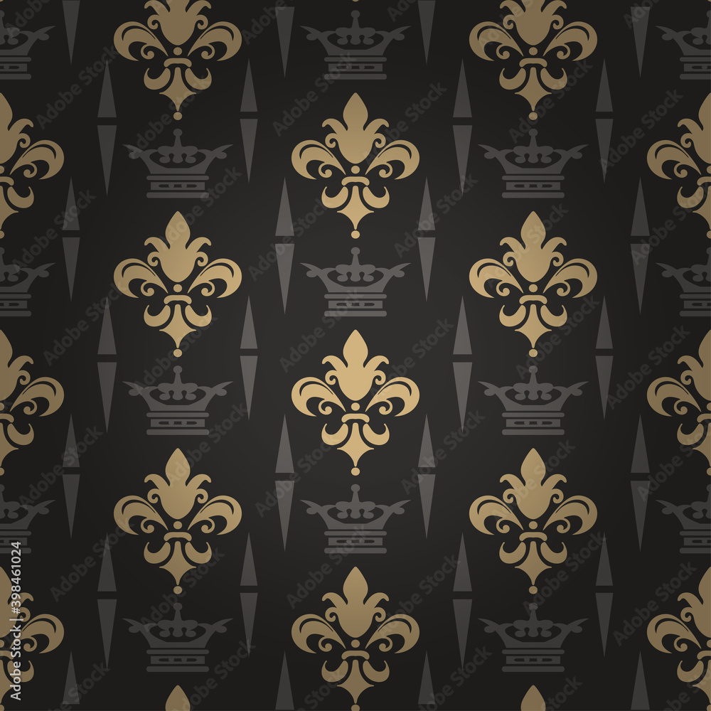 Dark royal background with gold ornaments. Seamless wallpaper texture ...