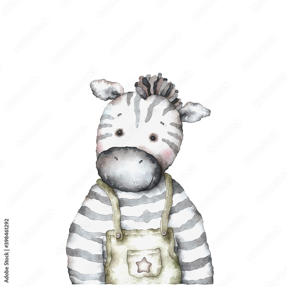 cute zebra. watercolor illustration. portraits of cute animals. poster ...