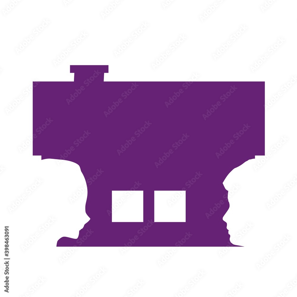 A house or two face profile view. Human head make silhouette of ...
