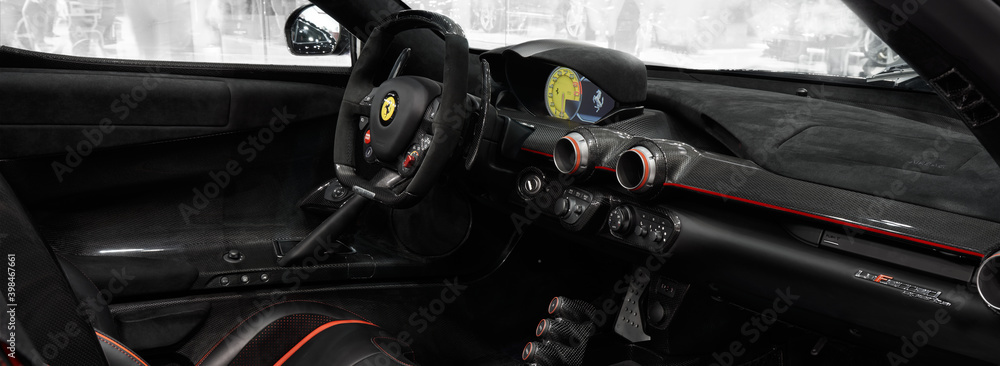 Poznan/Poland- 04.06.2017: interior of Ferrari LaFerrari , V12 gasoline ...