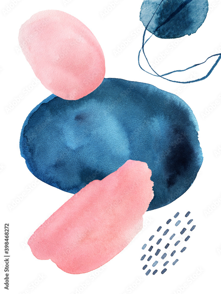 Watercolor Arrangements. Watercolor abstract shapes in blue and pink ...