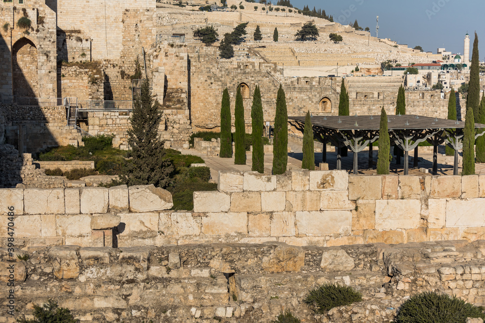 Ruins and remains next to the western wall and Al-Aqsa Mosque in the ...