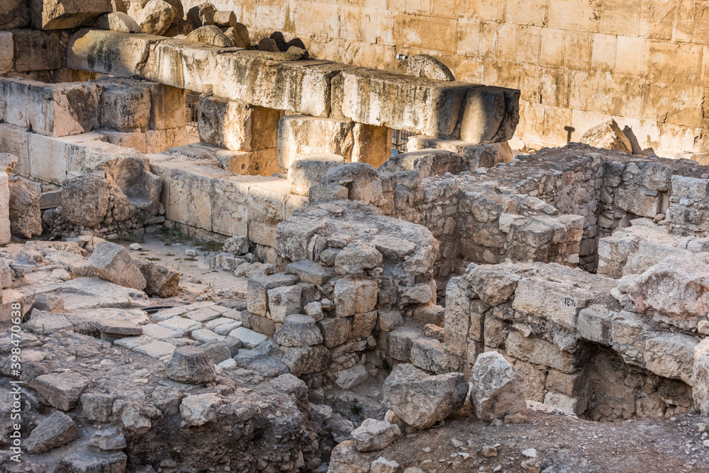 Ruins and remains next to the western wall and Al-Aqsa Mosque in the ...