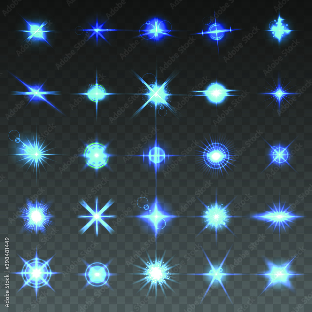 Set of blue flashes of light isolated on transparent background ...