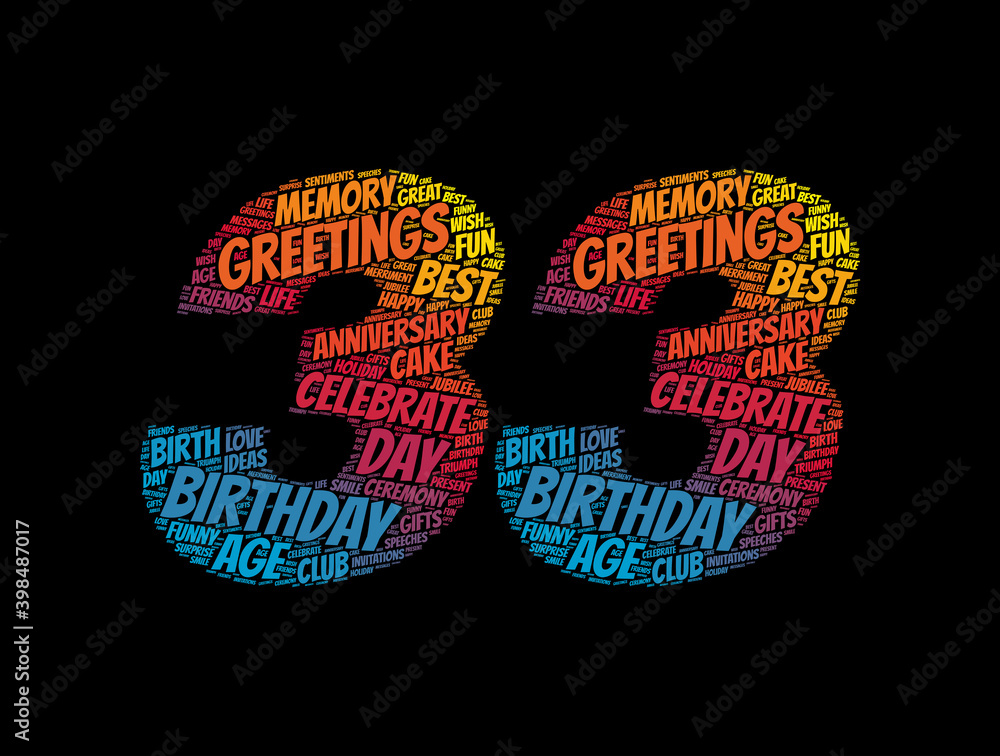 Happy 33rd birthday word cloud, holiday concept background Stock ...