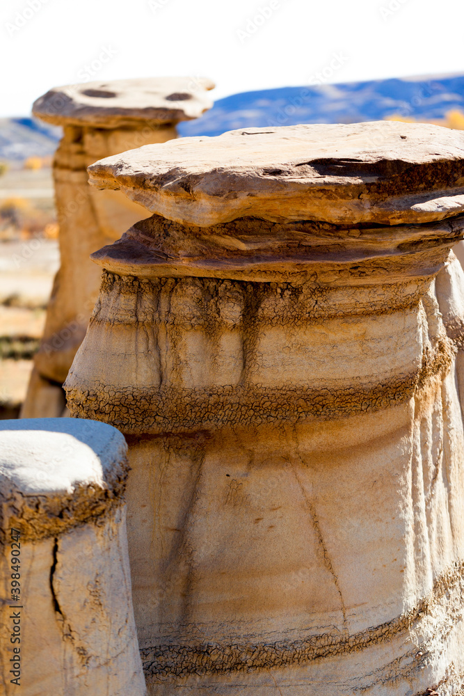 Drumheller badlands at the Dinosaur Provincial Park in Alberta, where ...