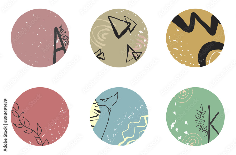 Collection of highlight story covers for social media. Round vector ...